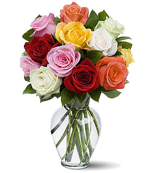 1 Dozen Mixed Roses , Festival Gift Basket #23044 | DesiClik.com, USA