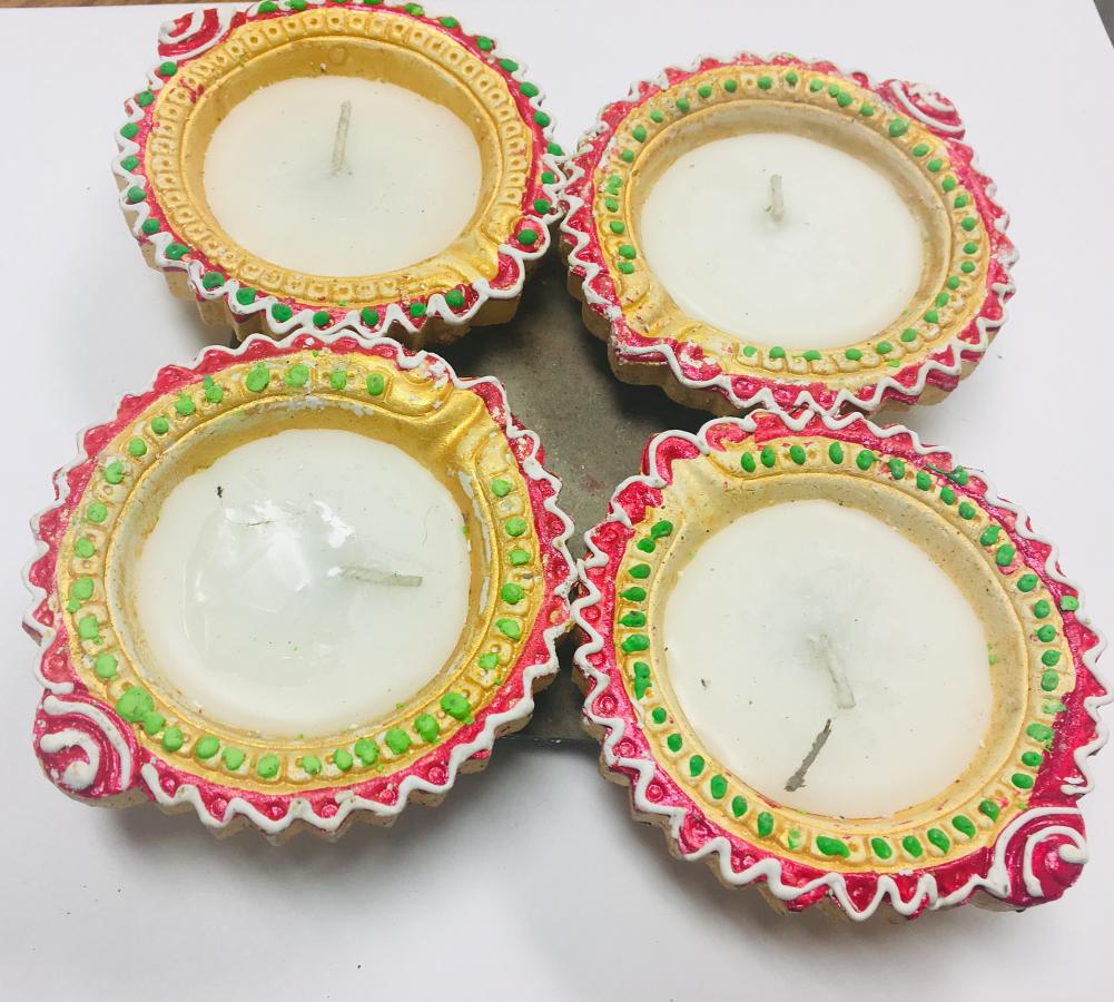 Diwali Multi color Diya Set with Wax - 4 pcs #44136 | DesiClik.com, USA