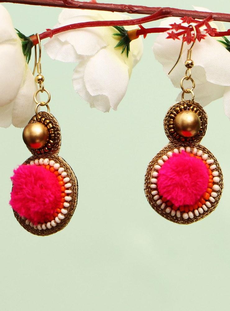 Beadwork Handcrafted Earrings Magenta & Snow White Color #31162 ...