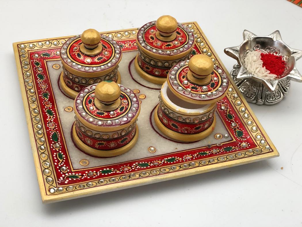 Set Of 4 Small Marble Container (Mukhwas Dabba) #29614 | DesiClik.com, USA