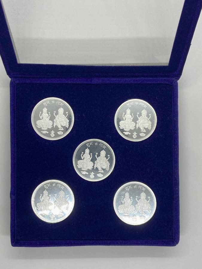 BIS Hallmarked 999 Pure Silver Laxmi Ganesh Silver Coin. Set of 5 Coins ...