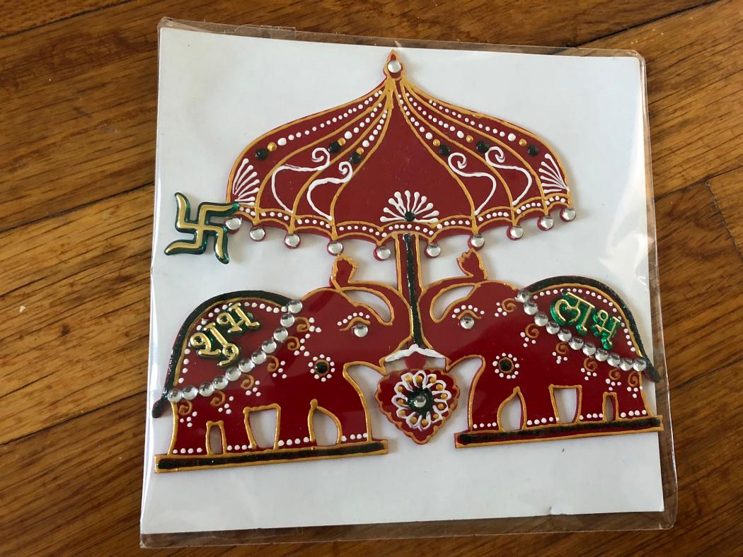 Elephant Design Stone Work Shubh Labh Sticker #34652 | DesiClik.com, USA