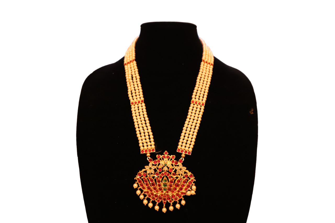 4 Line Red Flower Pearl Haram #60189 | DesiClik.com, USA