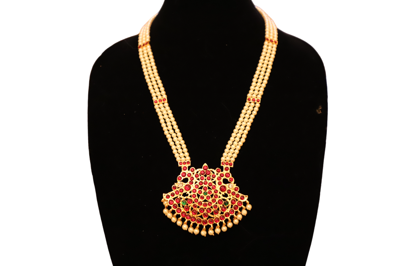 3 Line Mango Shape Red Kemp Stone Long Haram #60191 | DesiClik.com, USA