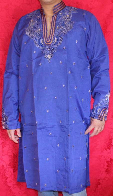 Royal Blue Kurta for Men /w Embroidery (L 42') #27316 | DesiClik.com, USA