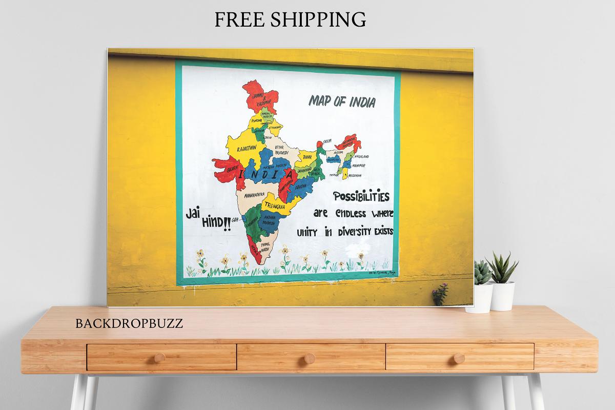 India Map Landscape poster 28 × 18 inches #52342 | DesiClik.com, USA