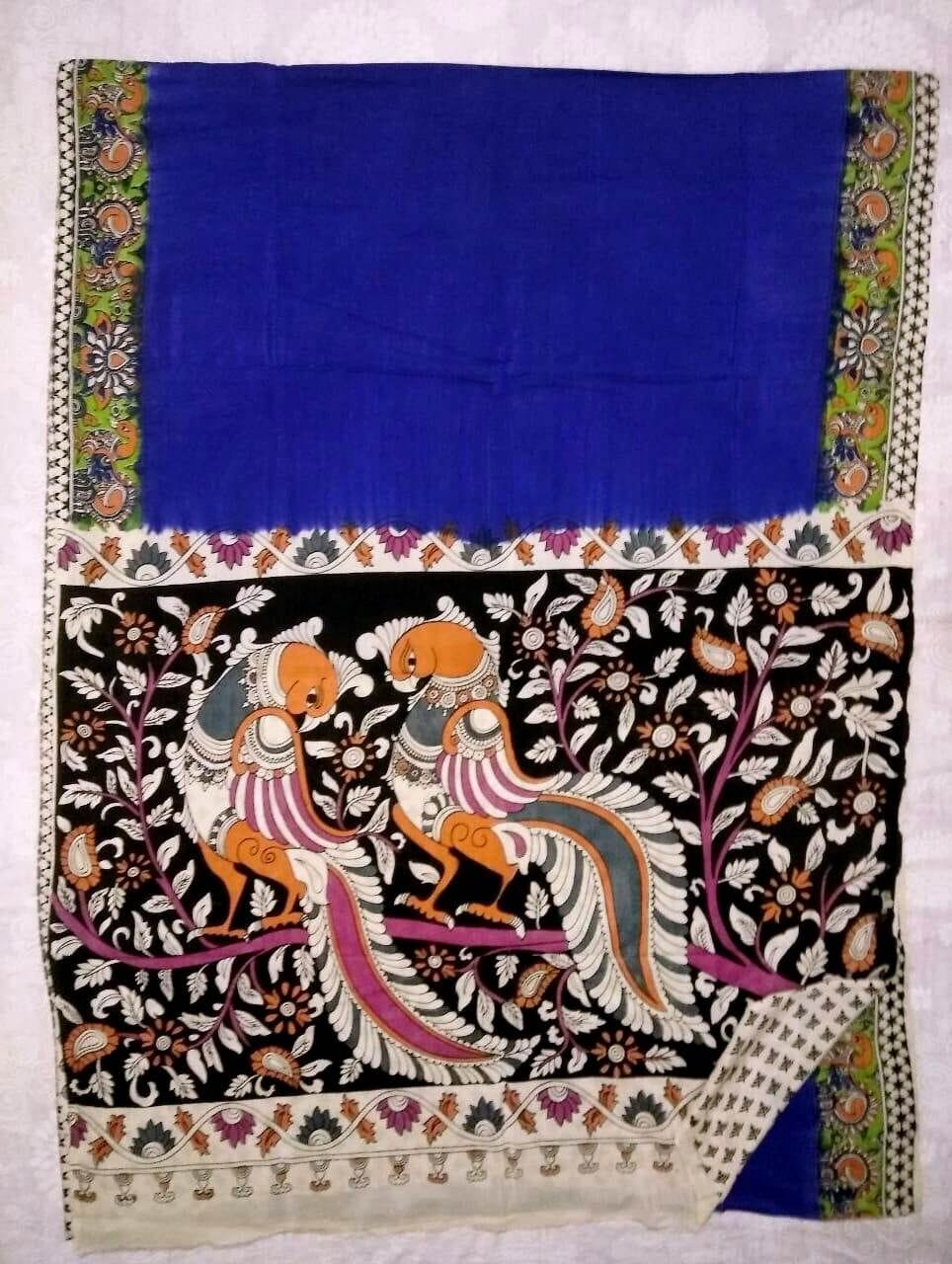 Silk Saree w/ Kalamkari Print in Royal Blue Color #38109 | DesiClik.com ...