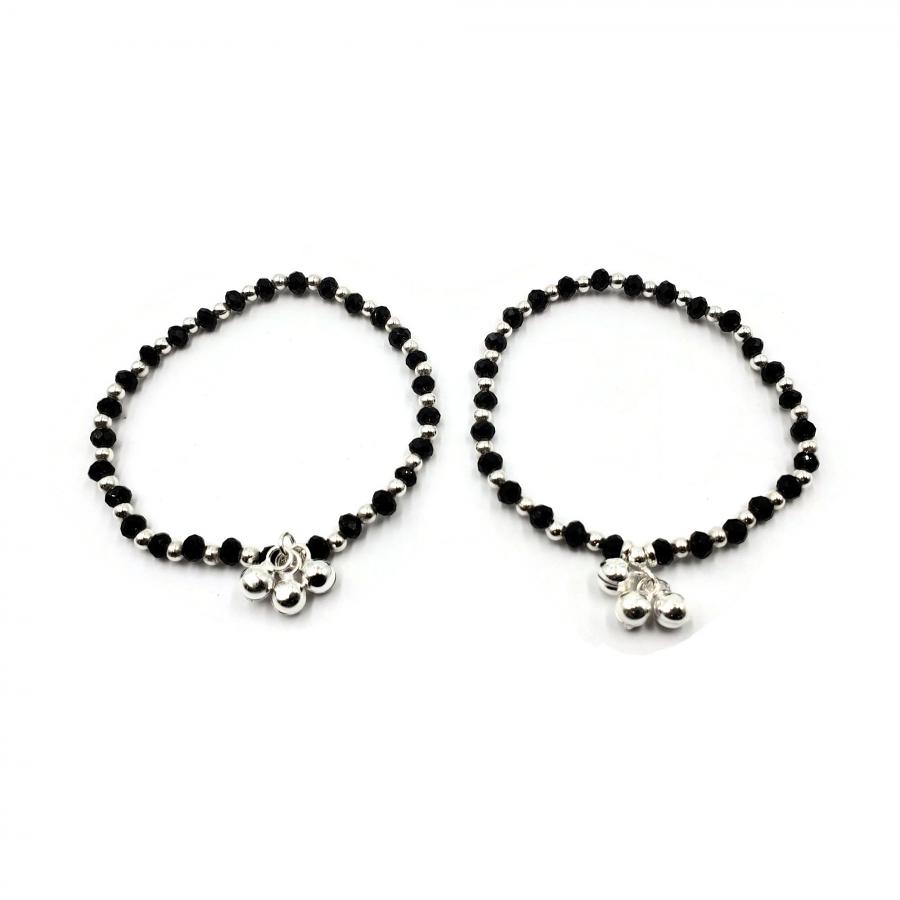 925 Sterling Silver Kids Najariya (Black Beads) Anklet - Style#25 ...