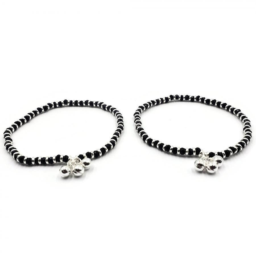 925 Sterling Silver Kids Najariya (Black Beads) Anklet - Style #15 ...