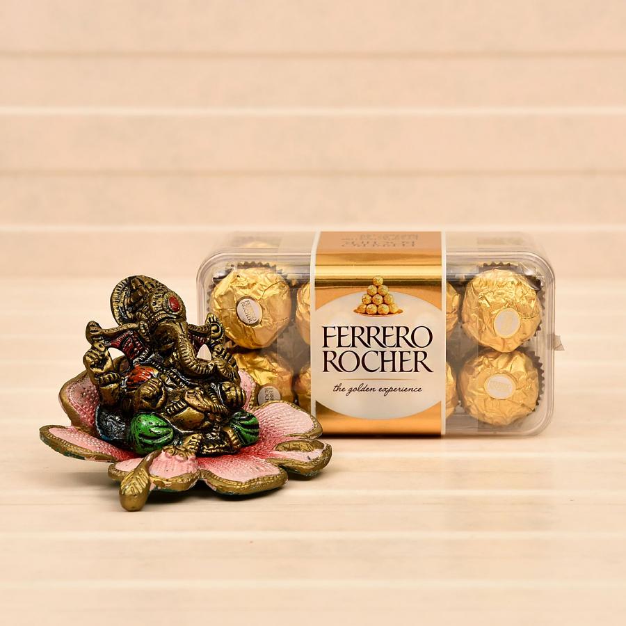 Alluring Diwali Gift w/ Ganesha Idol & Box of 16 Pcs Ferrero Rocher ...