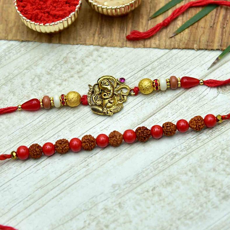 Rudraksh with Ganesha Rakhi Set - Auspicious Rakhi for Bhaiya in India ...