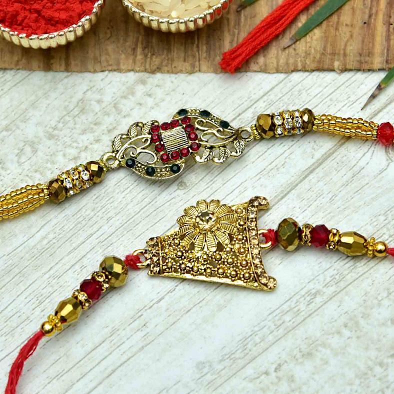 Beautiful Metallic Rakhi Set of 2 #34073 | DesiClik.com, USA
