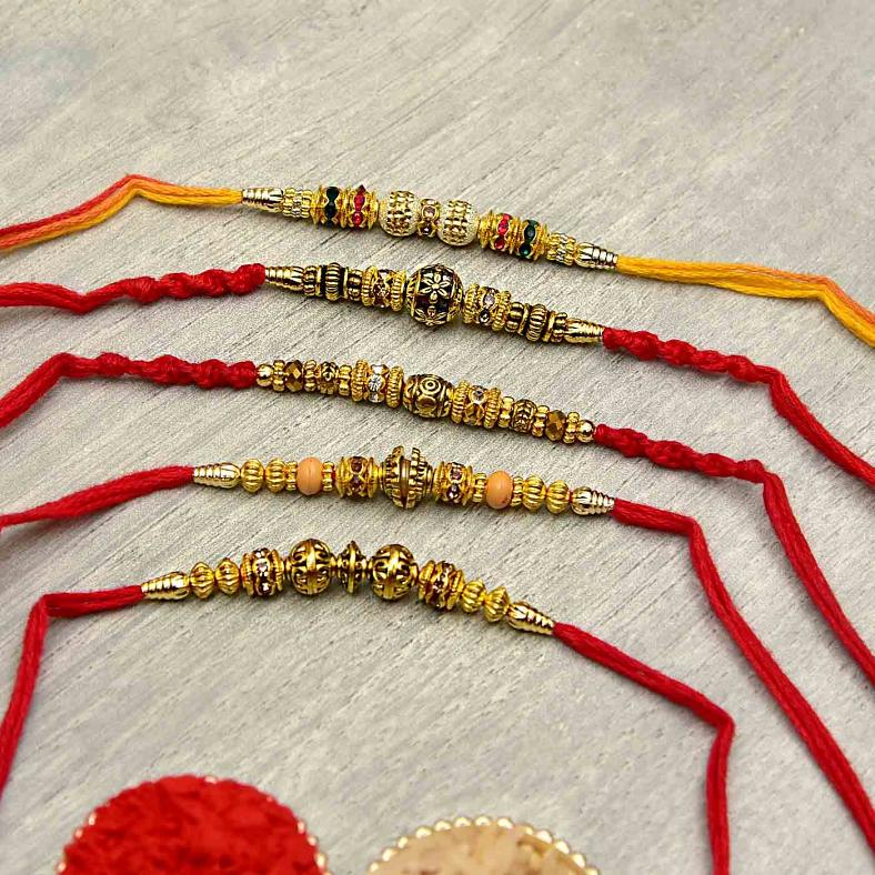 Send Rakhi to India, Beautiful Set of 5 Thread Rakhis - Rakhi Gifts w ...