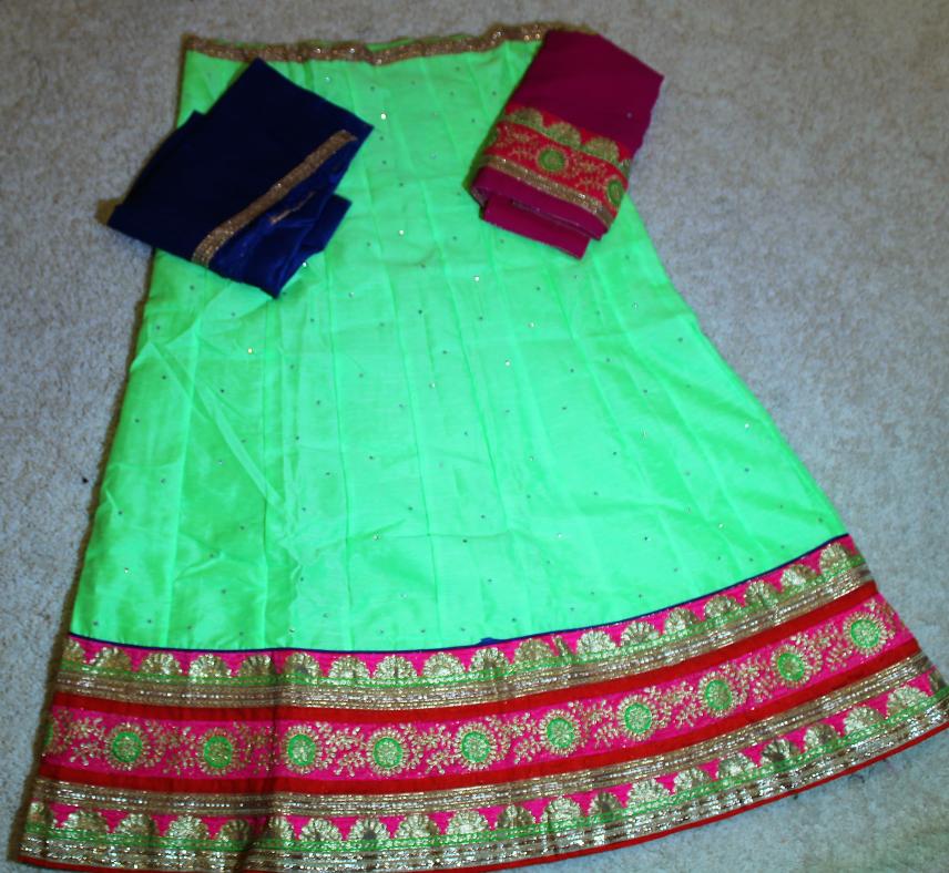 Sea Green Gujarati Lacha Chaniya Choli for Garba Dandiya (M/L) #35546 ...