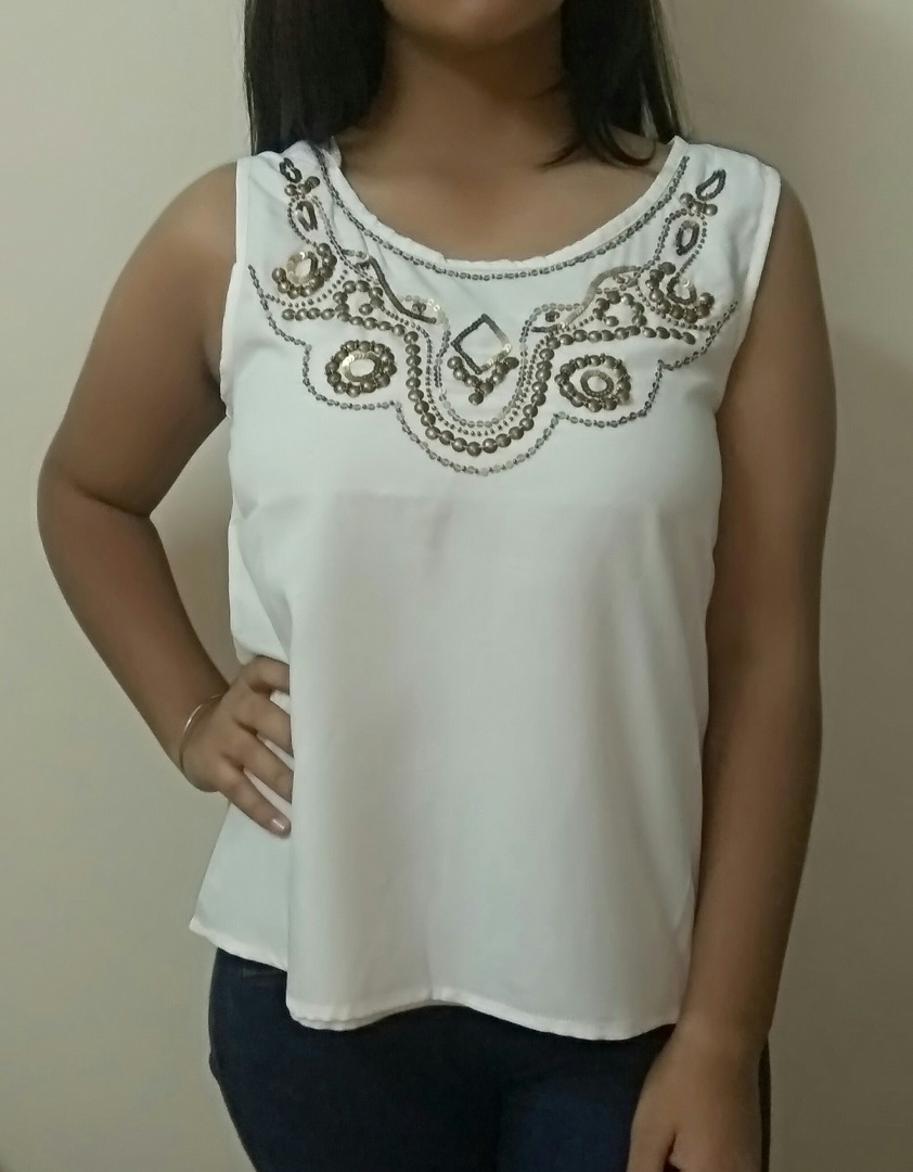 White & Golden Embellished Sleeveless Top #36493 | Buy Sleeveless Top ...