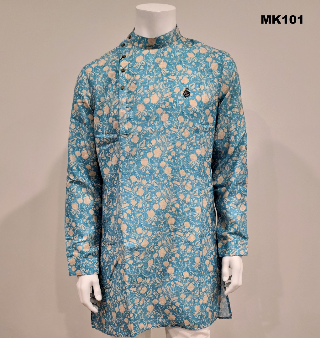 Men's Premium Soft Cotton Floral Blue Self Design Kurta #48191 ...