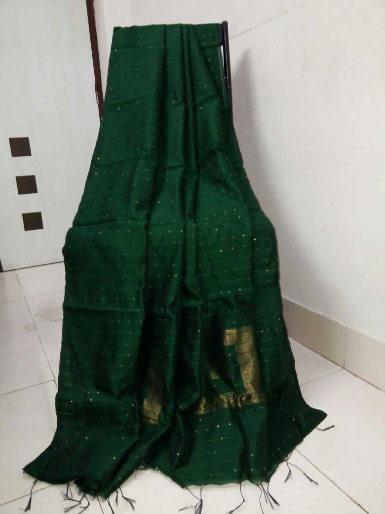Mungia Green Cotton Silk Sequins Work Saree #31645 | DesiClik.com, USA