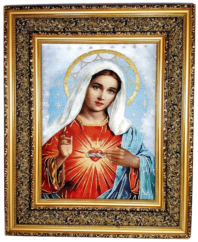 Sacred Heart of Mary Tapestry in Cushioned Ornate Frame 17"x21" Wall ...