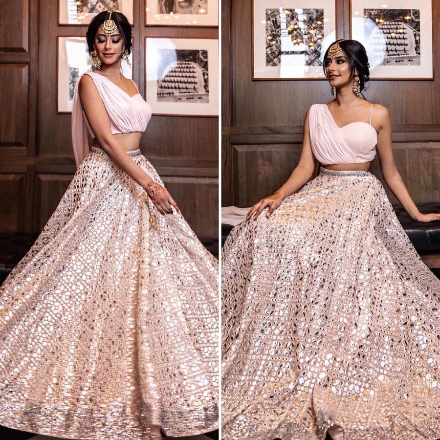 Pink and silver one shoulder lehenga #58917 | DesiClik.com, USA
