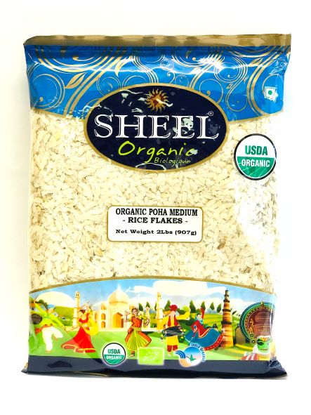 Sheel Organic Poha White - Rice Flakes (2 Lbs) #51815 | DesiClik.com, USA