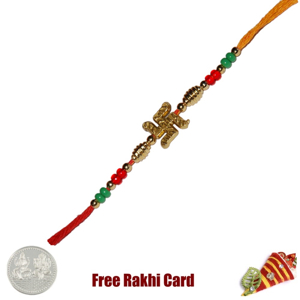 Swastik Rakhi With Free Silver Coin, RAKHI GIFTS TO USA #25142 ...