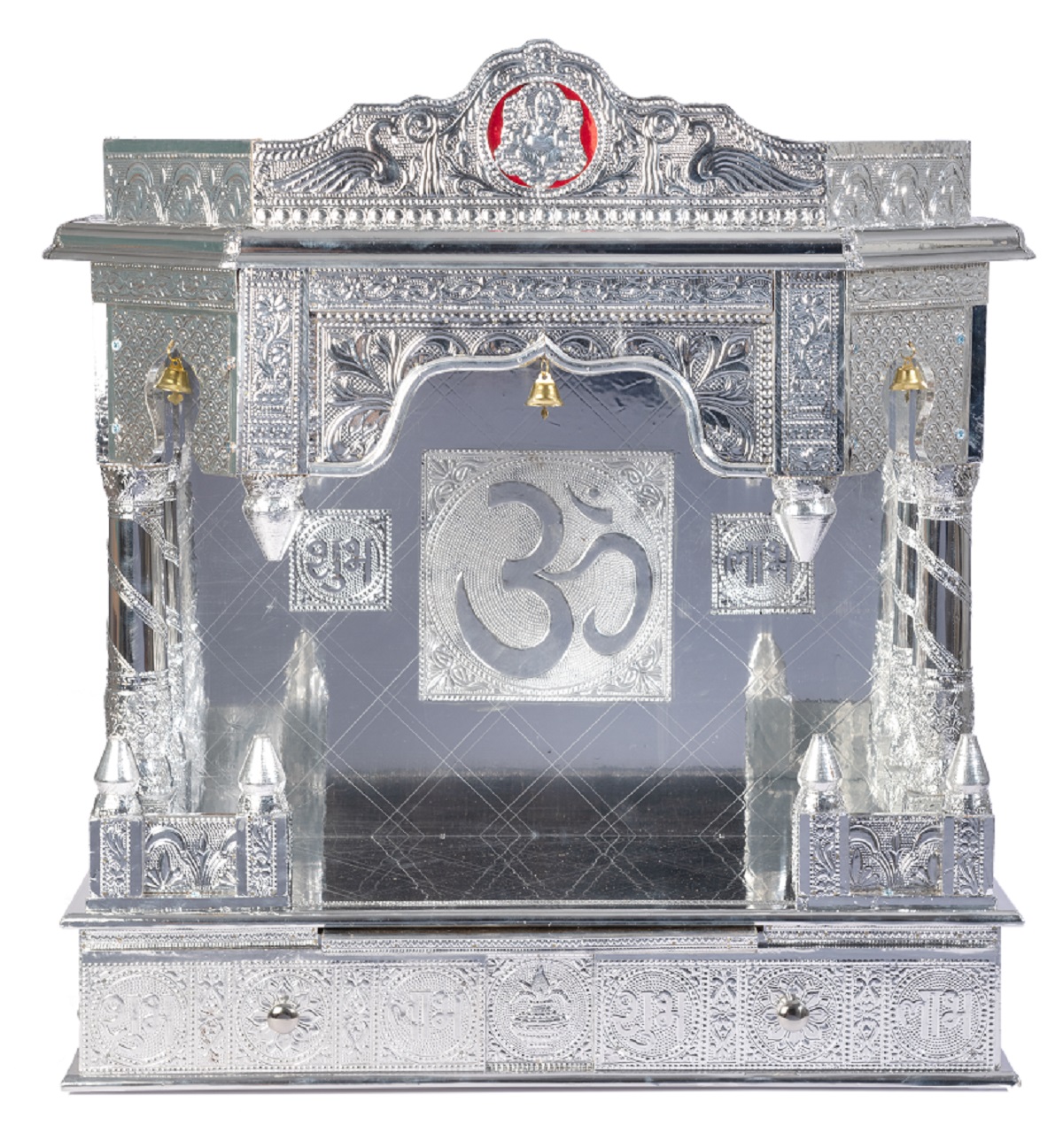 Puja Mandir - Wooden Hindu Temple 25" Panchmukh Mandir - Pure Silver ...