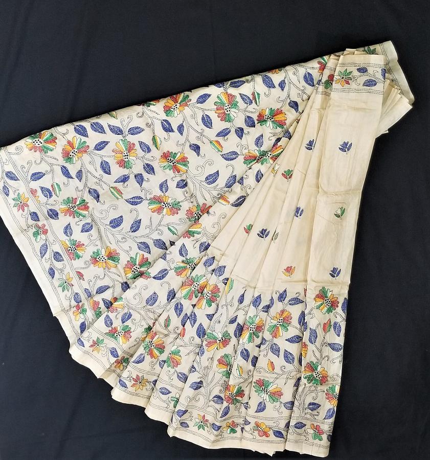 Pure Tussar Silk Hand Embroidered Kantha with Resham Thread #43561 ...