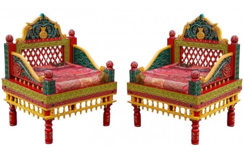 Indian Style Carved Rajasthani Chair Set (2 Pcs), HANDCRAFTED CHAIRS ...