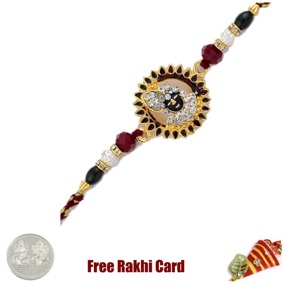 Jewelled Krishna Circle Rakhi With Free Silver Coin, RAKHI GIFTS TO USA ...
