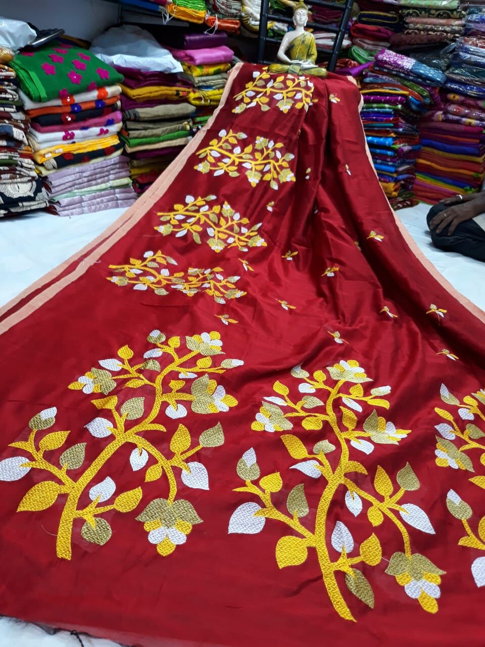 Maroon Red Handloom Jamdani Sari #38031 | DesiClik.com, USA