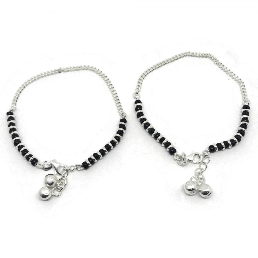 925 Sterling Silver Kids Najariya (Black Beads) Anklet - Style #22 ...