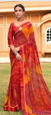 Rust and Orange Georgette Sari #43457 | DesiClik.com, USA