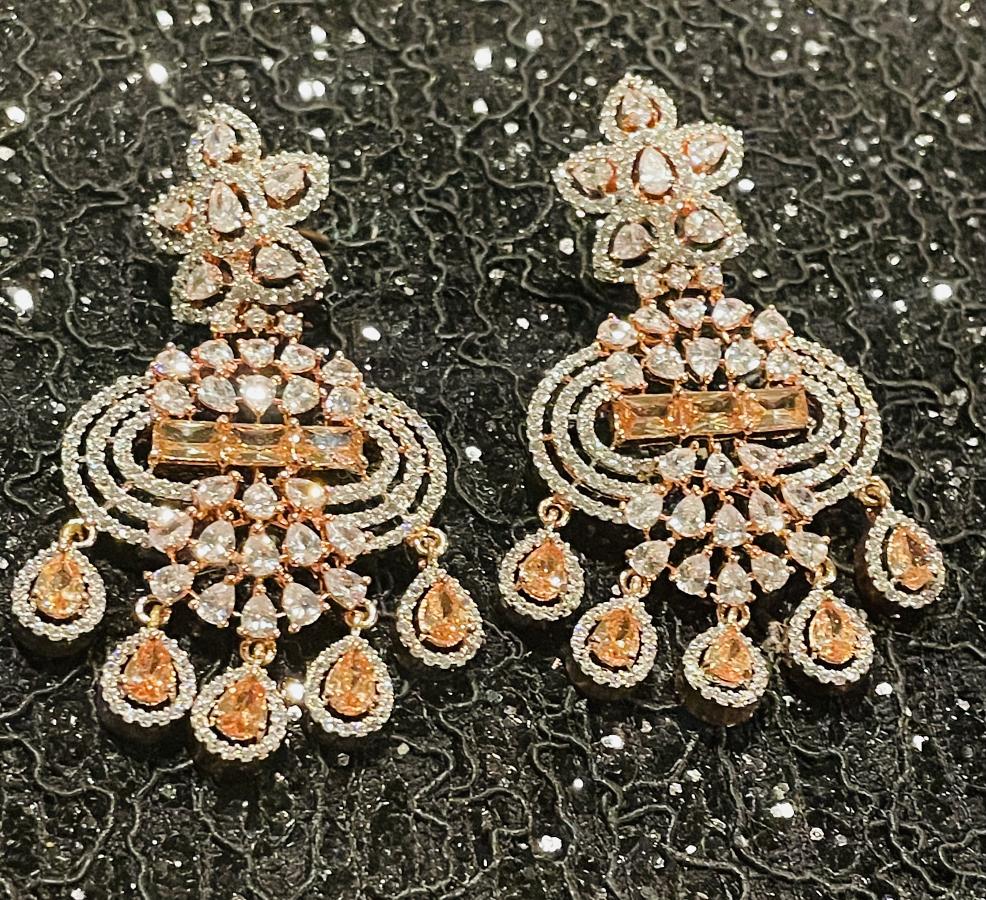 Pure Rose Gold CZ Earrings #53458 | DesiClik.com, USA