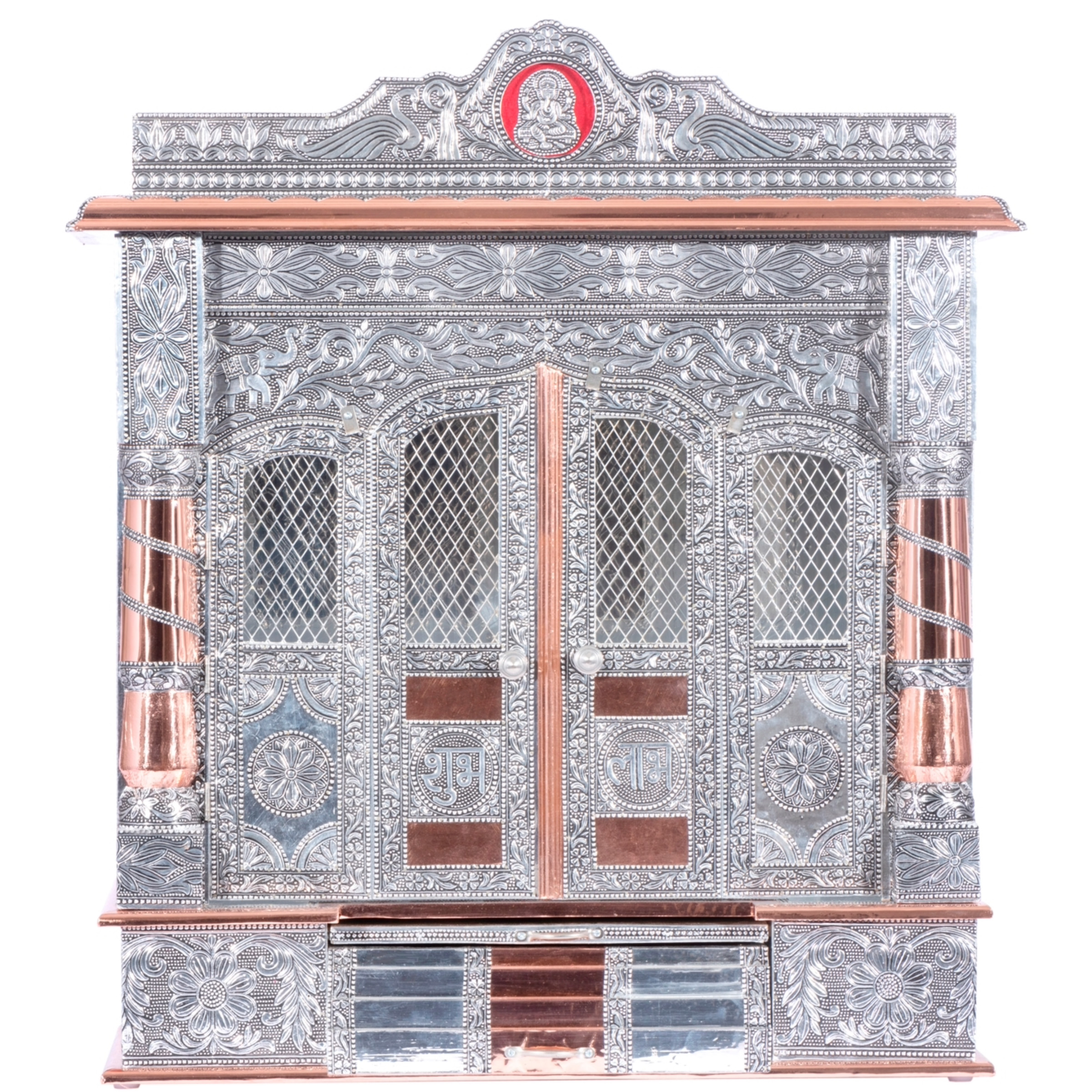 Steps Mandir (Silver Mandir with Door, Large) #60114 | DesiClik.com, USA