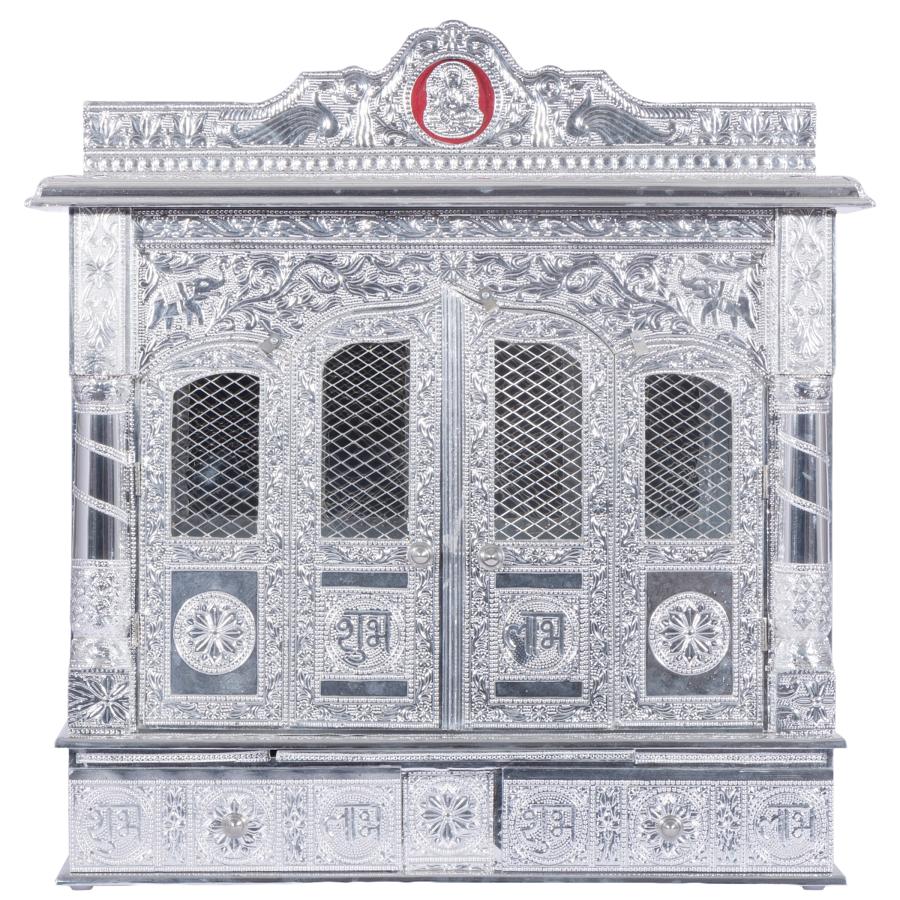 Pure Silver- Puja Mandir - Wooden Hindu Altar 25" Oxidized Mandir w ...