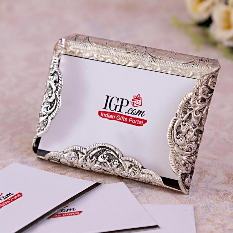 White Metal Rustic Visiting Card Stand #29549 | DesiClik.com, USA