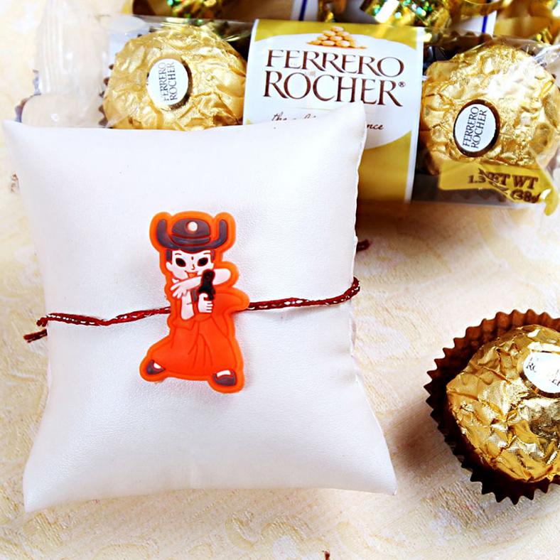 Cartoon Shape Kids Rakhi w/ 3 Pcs Ferrero Rocher In Gift Box #34250 ...