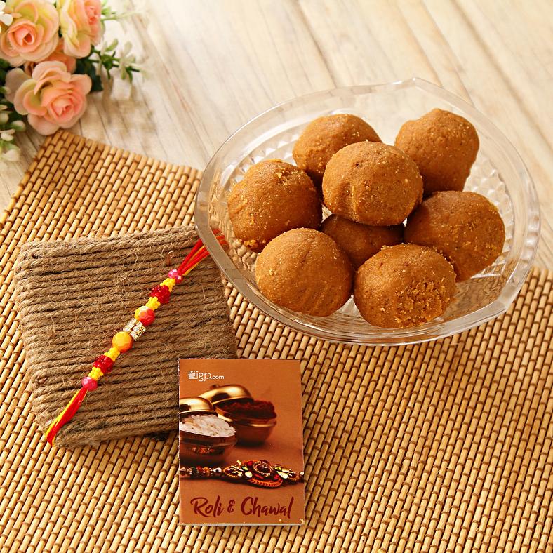 Rakhi & Mithai Combo - Traditional Rakhi w/ Besan Laddoos #34347 ...