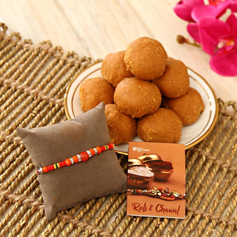 Rakhi & Mithai Combo - Beads Rakhi w/ Besan Laddoos #34349 | DesiClik ...