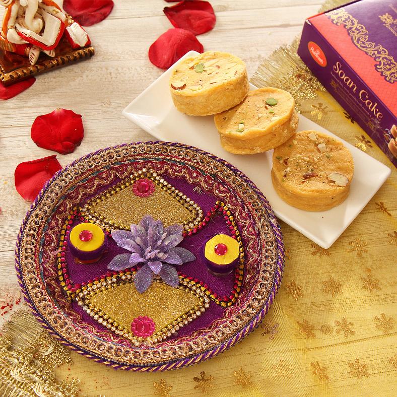 Mithai Flakes Soan Cake w/ Traditional Tikka Thali Gift #29153 ...