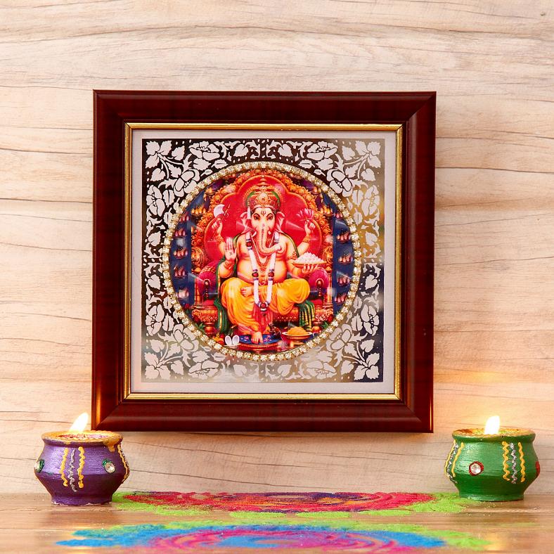 Divine Lord Ganpati Bappa Framed Wall Art 6" #29274 | DesiClik.com, USA