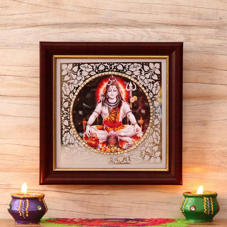 Lord Shiva Wooden Frame Wall Home Decor 6" #29276 | DesiClik.com, USA