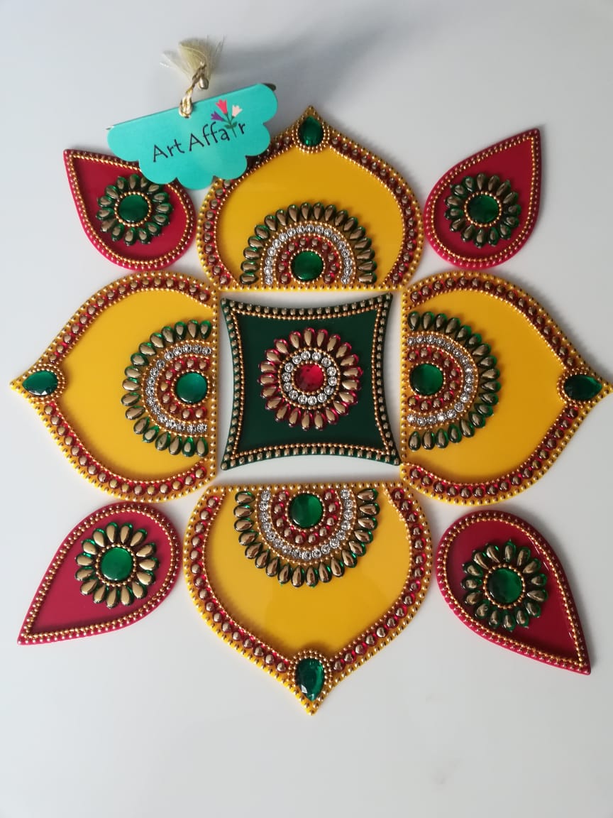 Yellow Star Shape Ready to Use Rangoli Design #44263 | DesiClik.com, USA