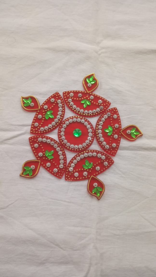 Red Small Readymade Diya Shape Rangoli Design #44258 | Buy Readymade ...