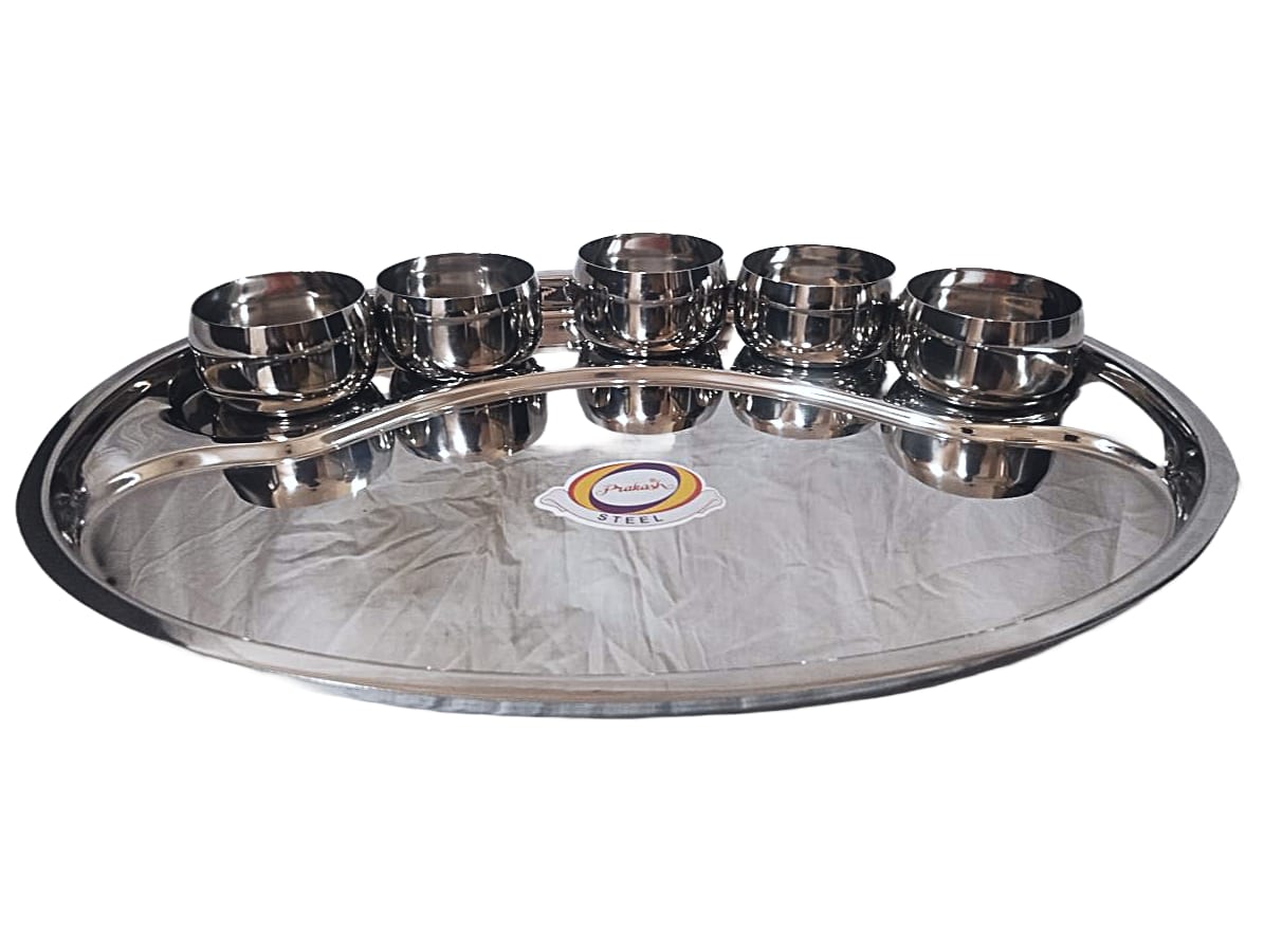 Royal Stainless Steel Oval Meal Thali Plate w/ 5 Katori / Vati / Bowls ...