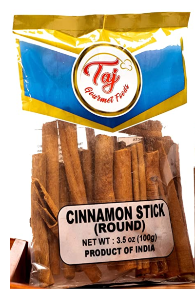 TAJ Cinnamon Stick Round, Dalchini, 100 Gram #49013 | DesiClik.com, USA