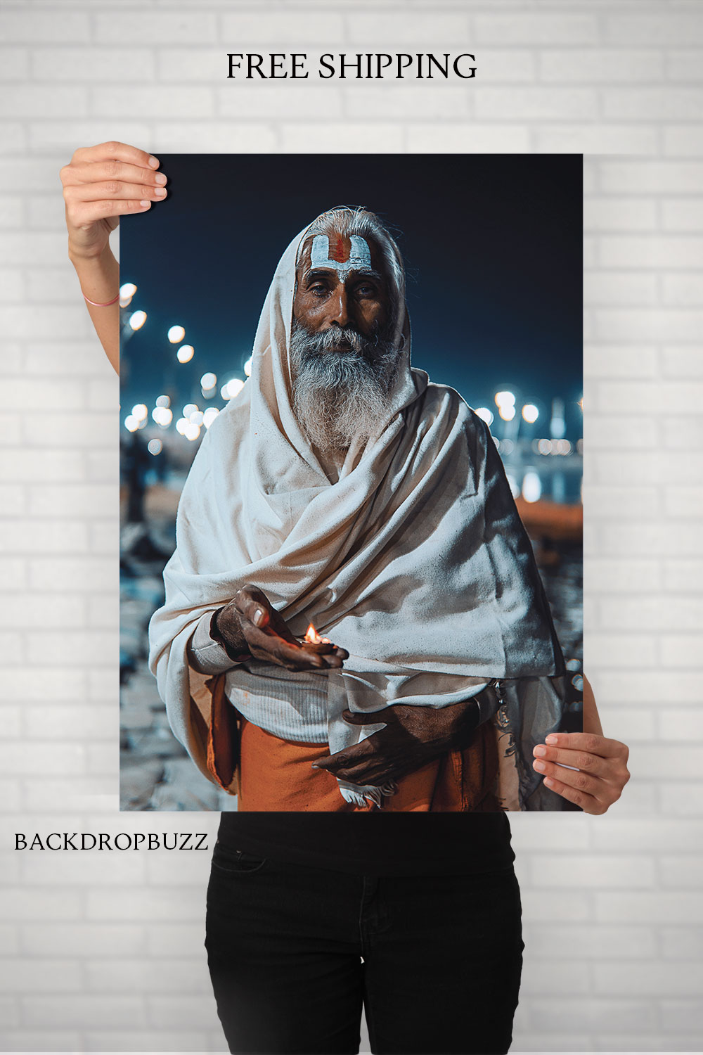 Indian Sadhu Baba From Varanasi Holding Diya Poster - Size 18 x 28 ...