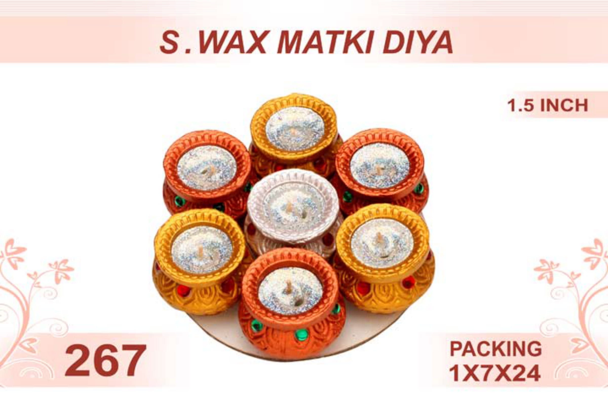 Small Wax Matki Diya 7pc 1.5inch #267 #56462 | Buy Diwali Clay Diya Online