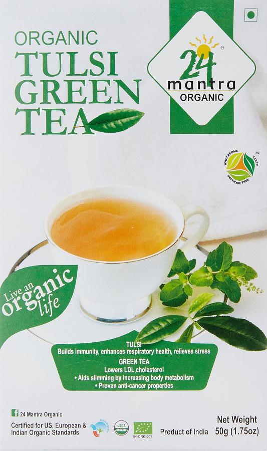 24 Mantra Organic Tulsi Green Tea - 50 gms #46566 | DesiClik.com, USA