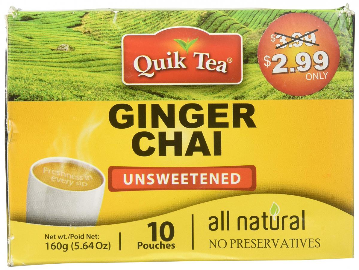 Quick Tea Ginger Chai Unsweetened - 10 pouches #46515 | DesiClik.com, USA